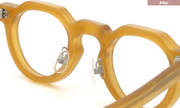 パット加工事例 No.187 Lesca Crown Panto 8mm col.1に溶着式金属アームパットの場合 ポンメガネ