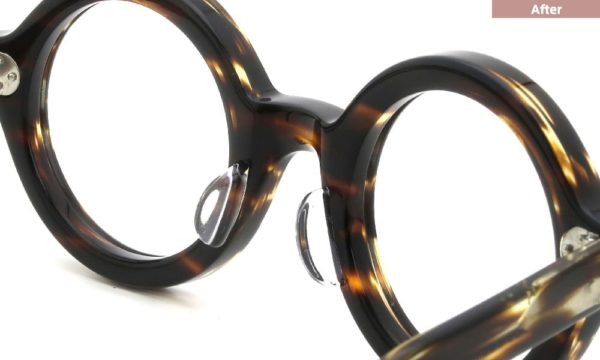 パット加工事例 No.215 Lesca PHIL col.A8に溶着式クリアパット・大の場合 ポンメガネ